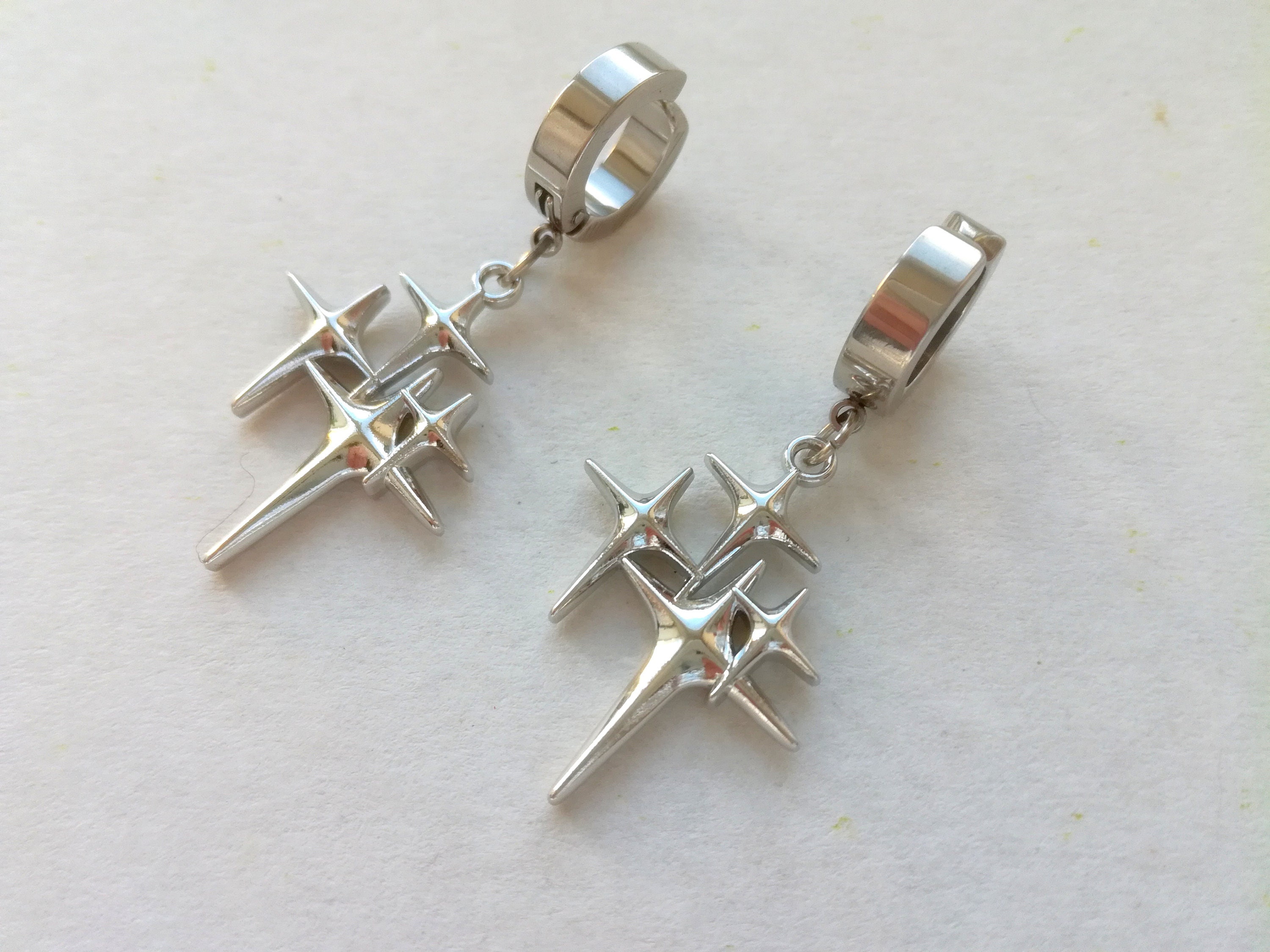 Silver Star Earrings Stainless Steel Hoop Clip-on Gothic Earrings Rock ...