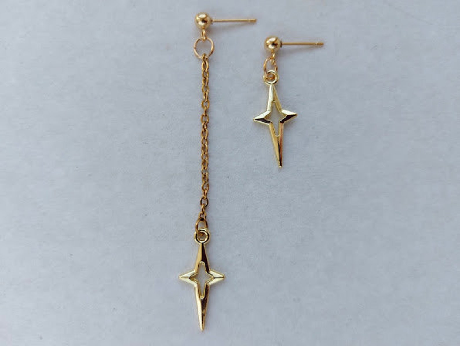 Asymmetrical Gold Star Earrings Celestial Earrings Stainless Steel Stud ...
