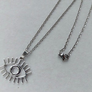 Silver Evil Eye Necklace Silver Eye of Ra Necklace Stainless Steel ...