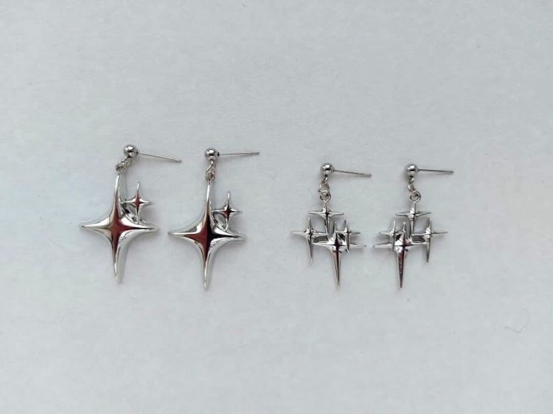 Silver Star Earrings Gothic Falling Star Earrings Stainless Steel Stud ...