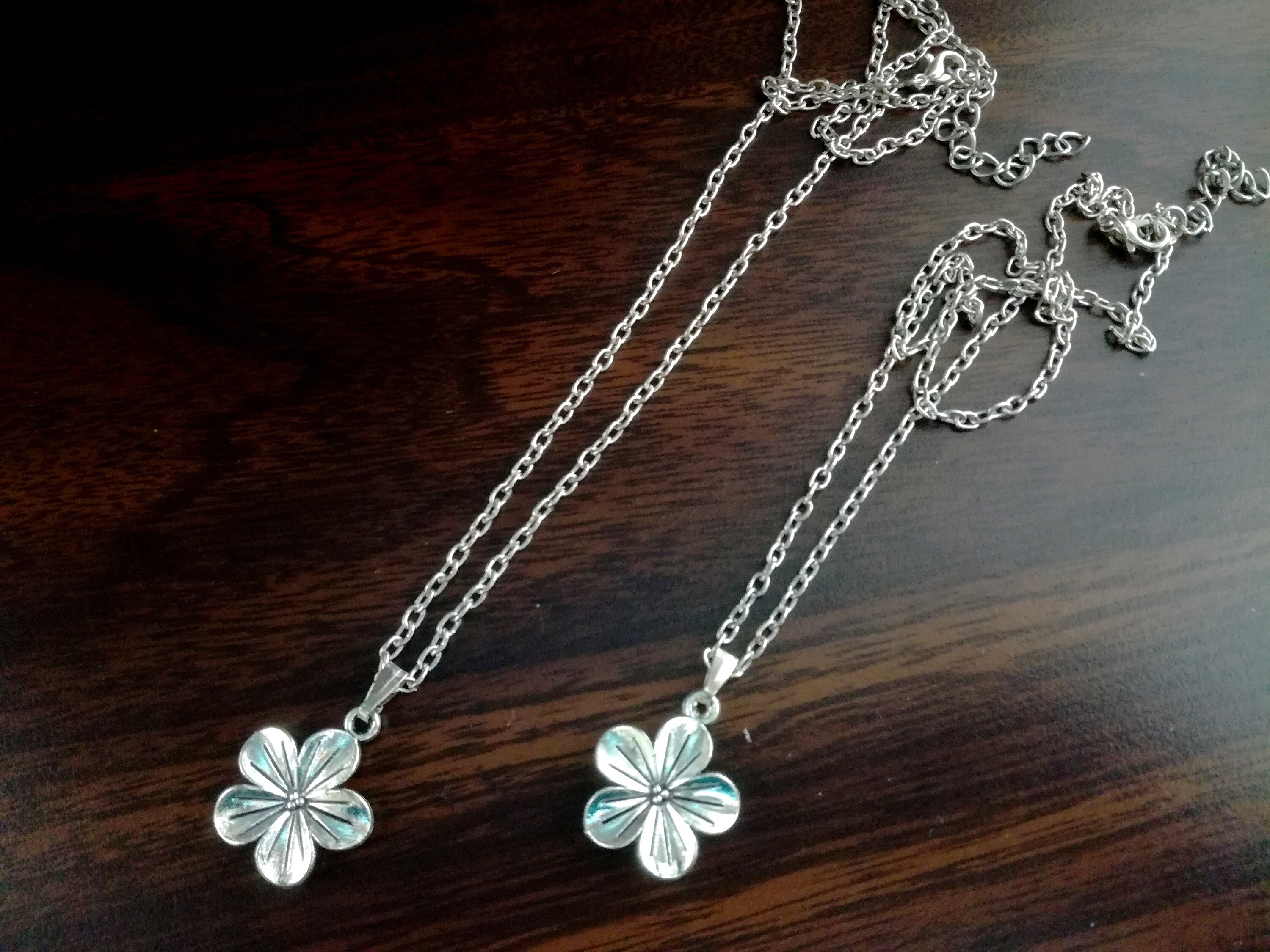 Couple Matching Necklaces Matching Flower Chain Necklace Silver Floral ...