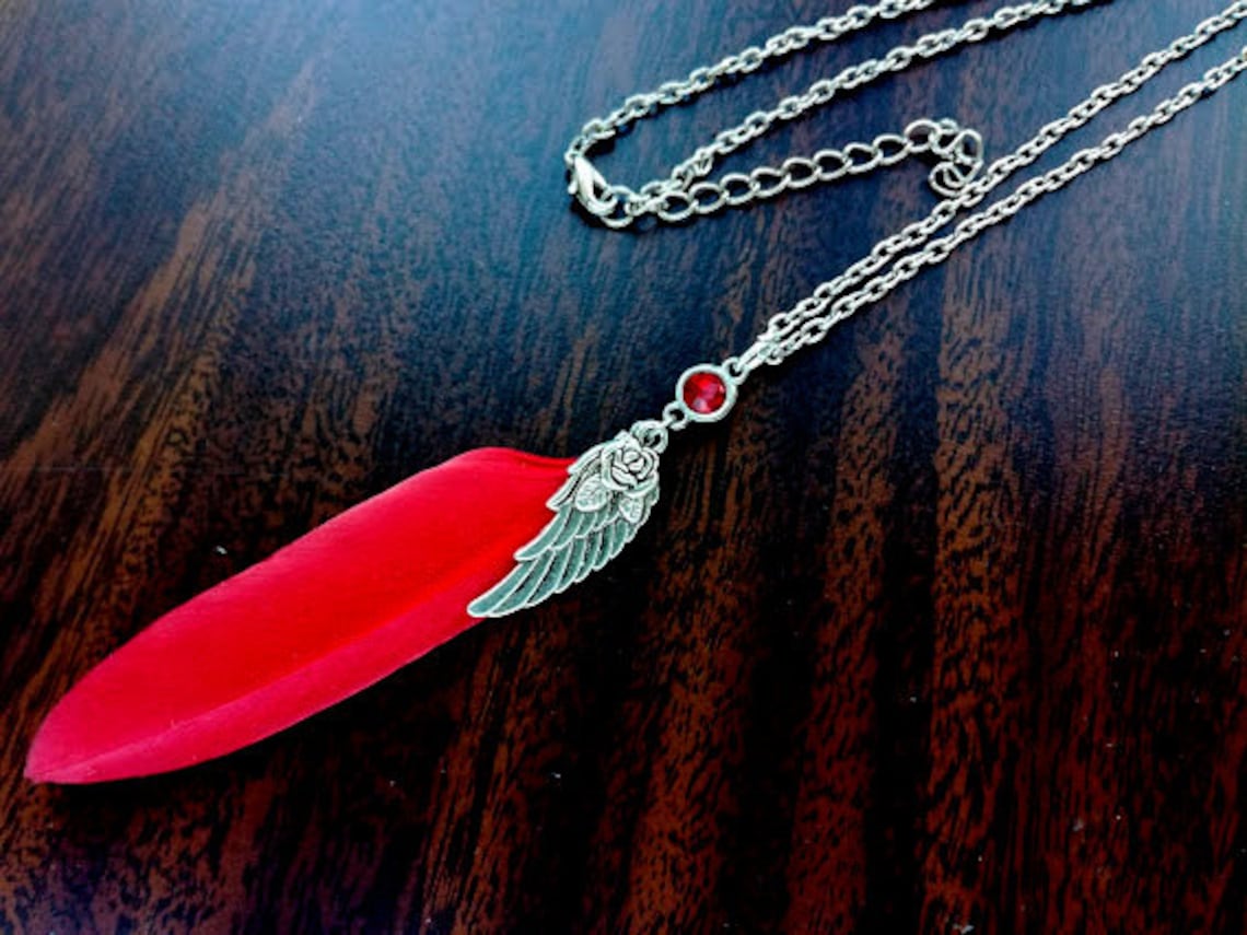 Hawks Inspired Feather Necklace Hawks Earrings Red Feather Necklace Red ...