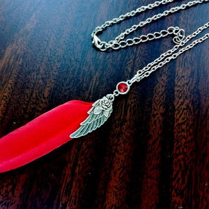 Hawks Inspired Feather Necklace Hawks Earrings Red Feather Necklace Red ...