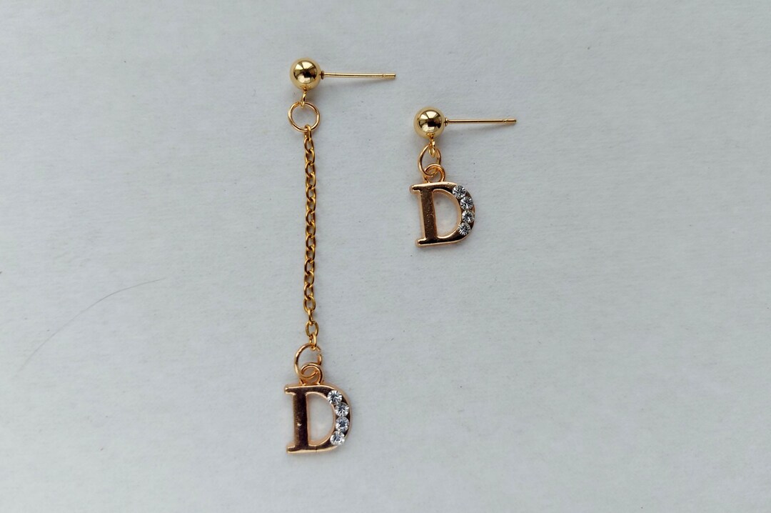 Gold Letter D Earrings Asymmetrical Letter Earrings Mismatched Initial ...