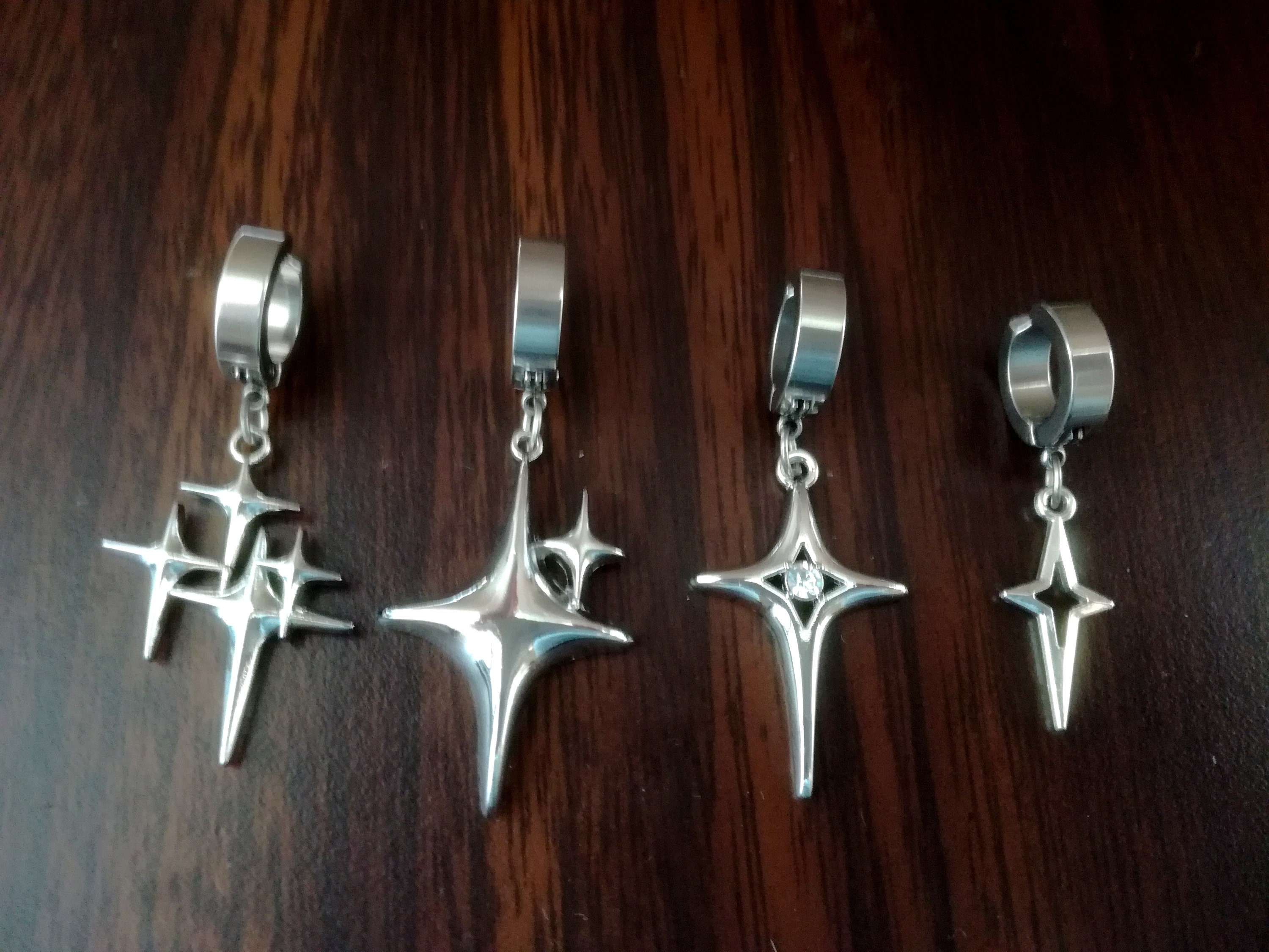 Silver Star Earrings Stainless Steel Hoop Clip-on Gothic Earrings Rock ...