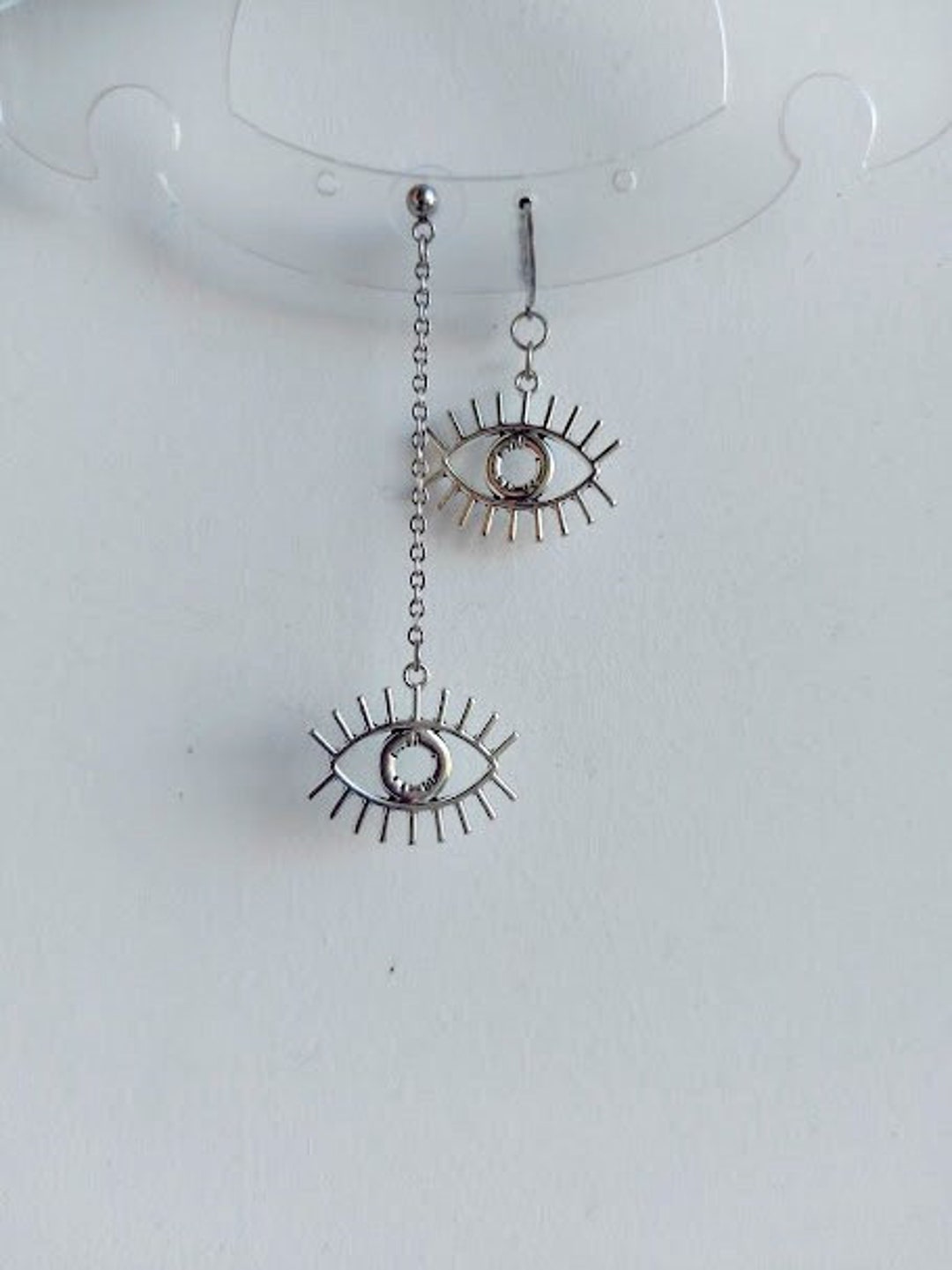 Asymmetrical Evil Eye Silver Earrings Hypoallergenic Gothic Earrings ...