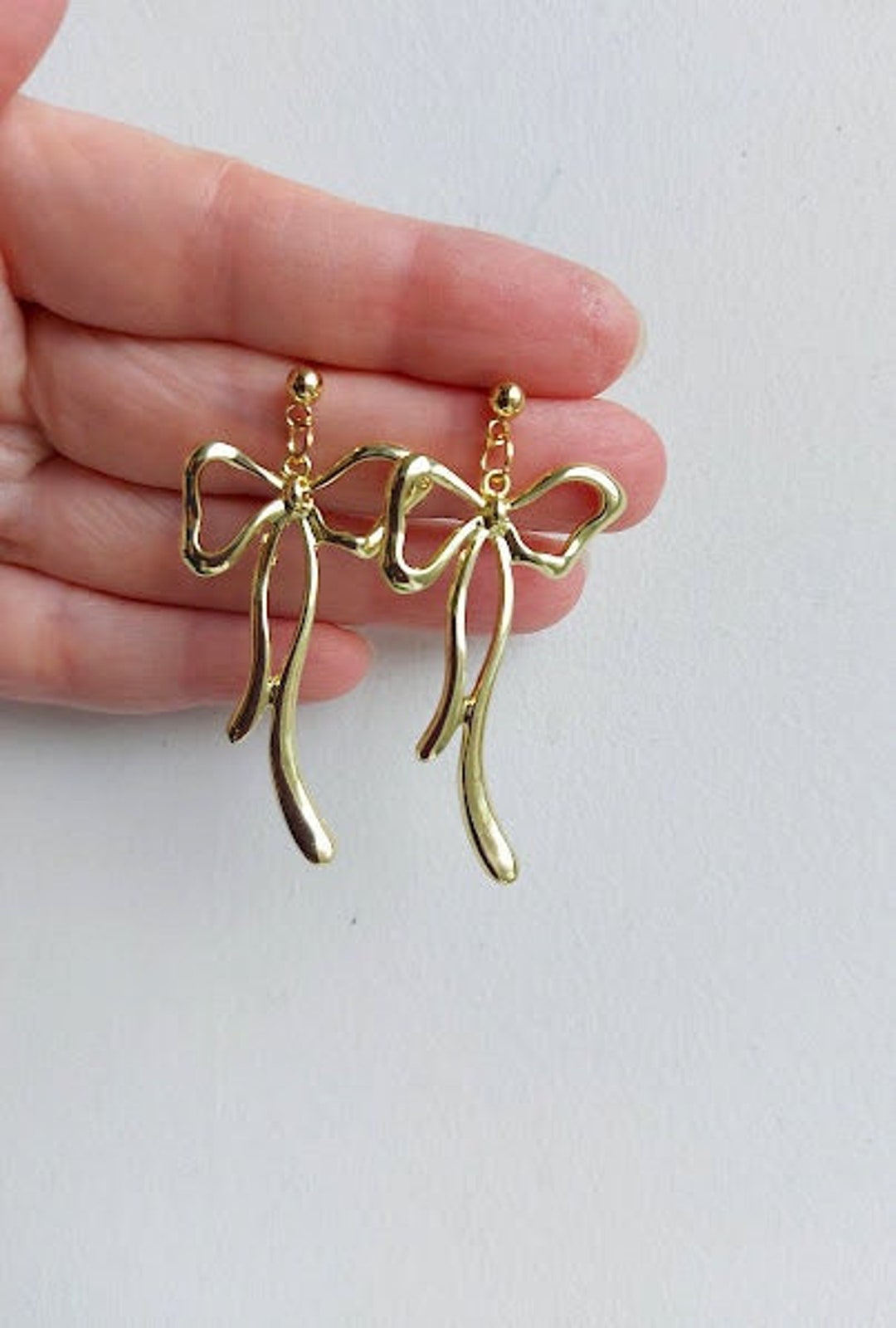 Gold Ribbon Bow Earings Gold Dainty Bow Earrings Bow Knot Threader ...