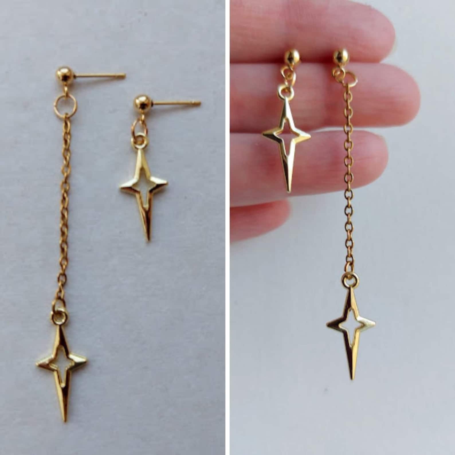 Asymmetrical Gold Star Earrings Celestial Earrings Stainless Steel Stud ...