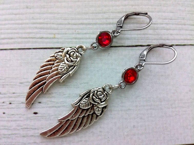 Hawks Inspired Feather Necklace Hawks Earrings Red Feather Necklace Red ...