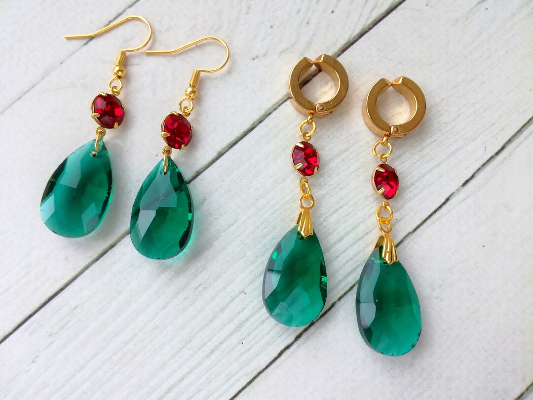 Howl's Clip-on Earrings Emerald Green Crystal Earrings Howl's Hook ...