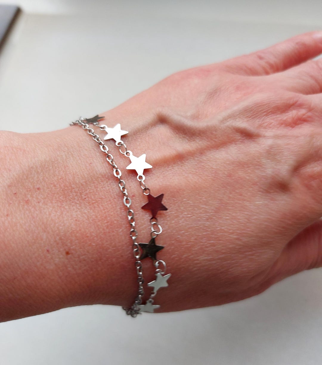 Double Layer Star Bracelet Silver Star Bracelet Stainless Steel Chains ...