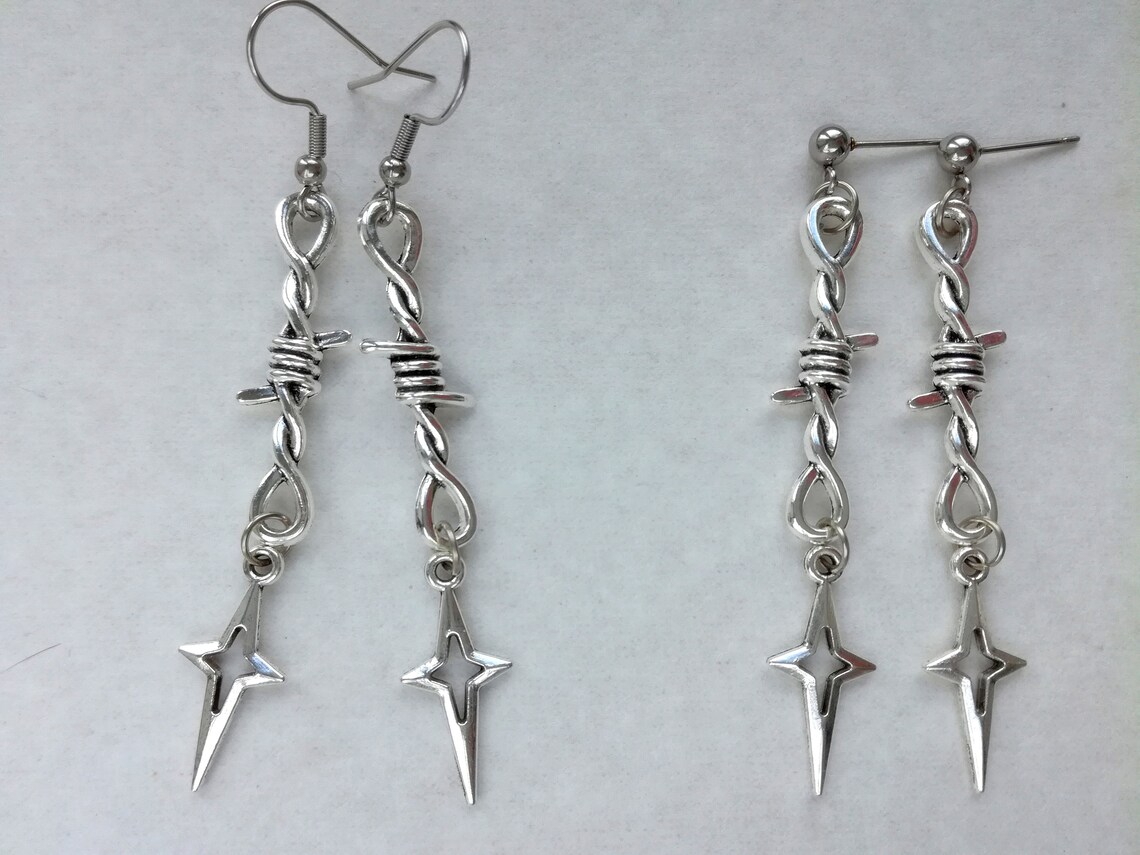 Barbed Wire Earrings Long Gothic Earrings Spike Earring Silver - Etsy