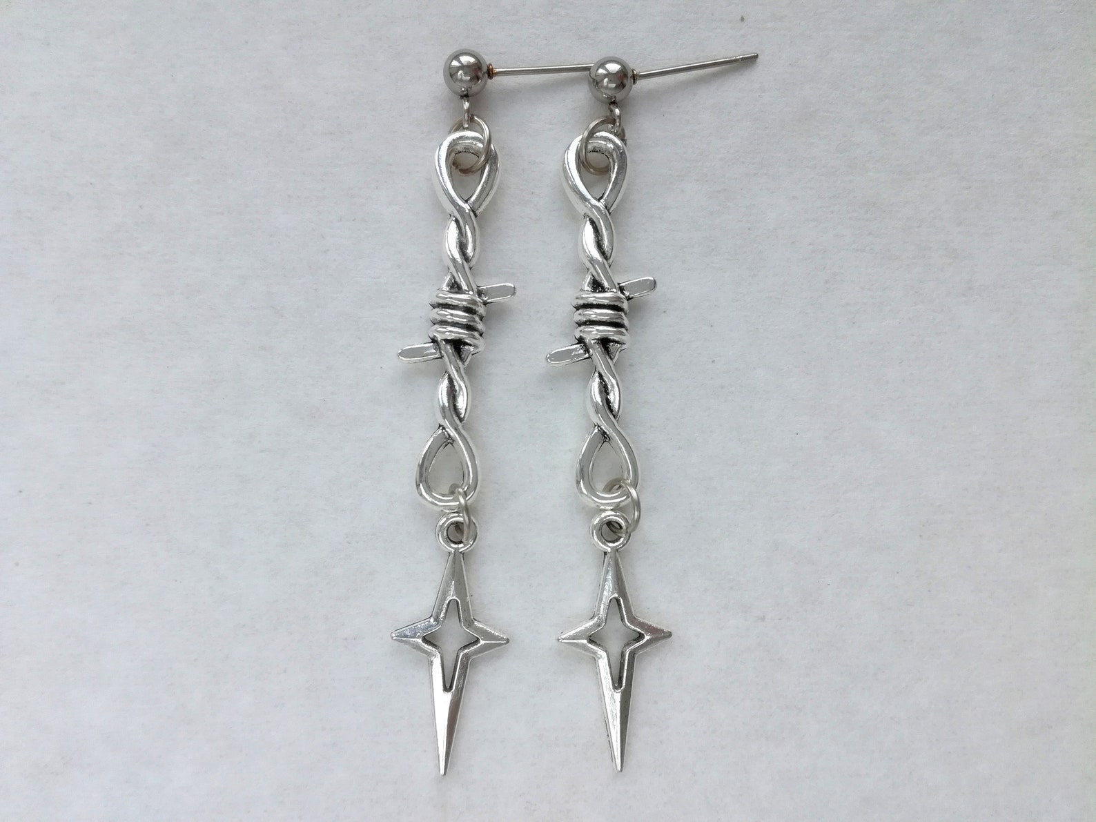 Barbed Wire Earrings Long Gothic Earrings Spike Earring Silver - Etsy