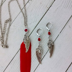 Hawks Inspired Feather Necklace Hawks Earrings Red Feather Necklace Red ...