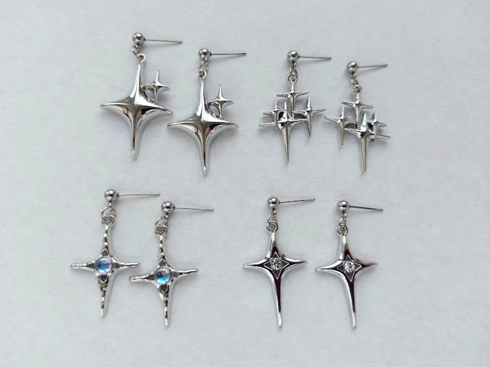 Silver Star Earrings Gothic Falling Star Earrings Stainless Steel Stud ...