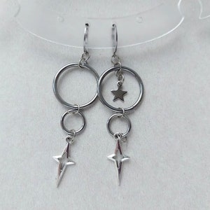 Polaris Mismatched Earrings Silver Star Hoops Hypoallergenic Grunge Y2k Goth Alt Cute Trendy ...