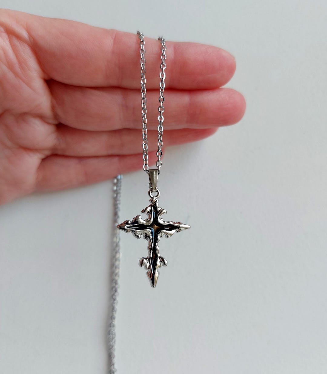 Gothic Cross Necklace Silver Black Goth Cross Unisex Stainless Steel ...