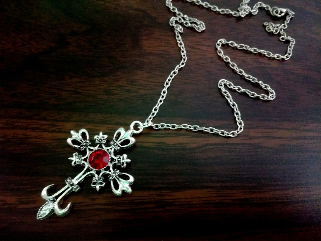 Silver Goth Cross Necklace Gothic Cross Necklace Vintage Cross Vampire ...