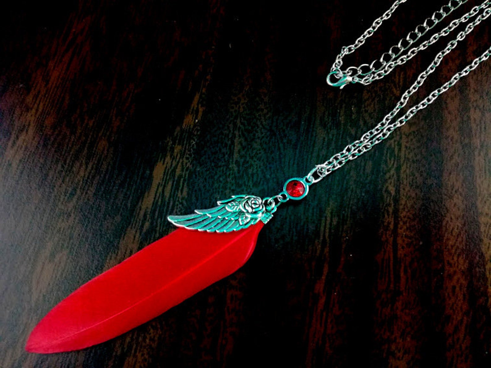 Hawks Inspired Feather Necklace Hawks Earrings Red Feather Necklace Red ...