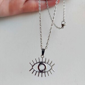 Silver Evil Eye Necklace Silver Eye of Ra Necklace Stainless Steel ...