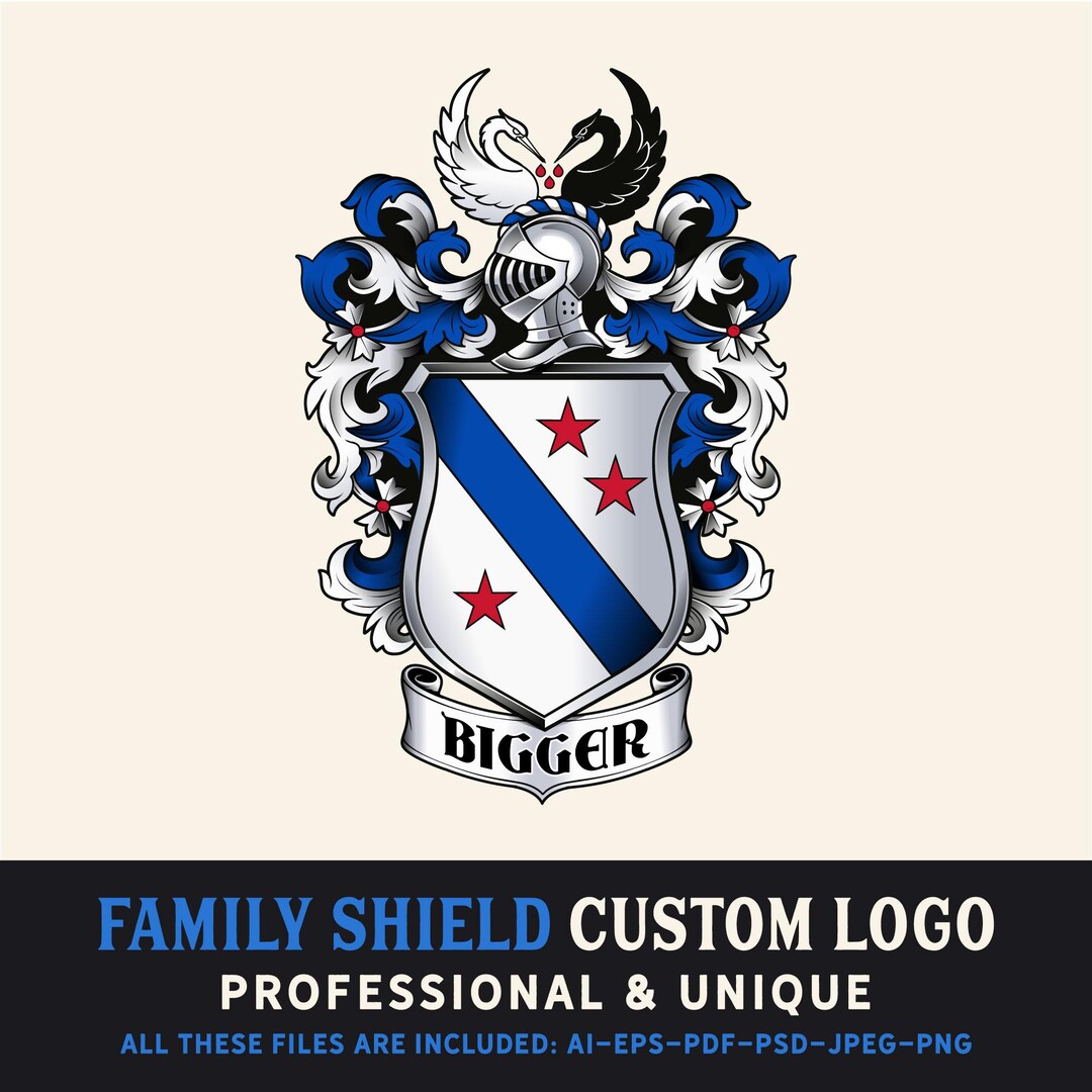 Custom Family Shield Logo - Coat of Arms Design - Heraldic Logo ...