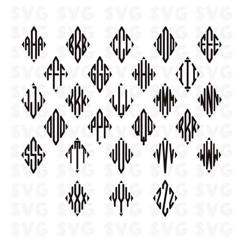 Diamond Monogram Alphabet Svg Diamond Monogram Font SVG | Etsy