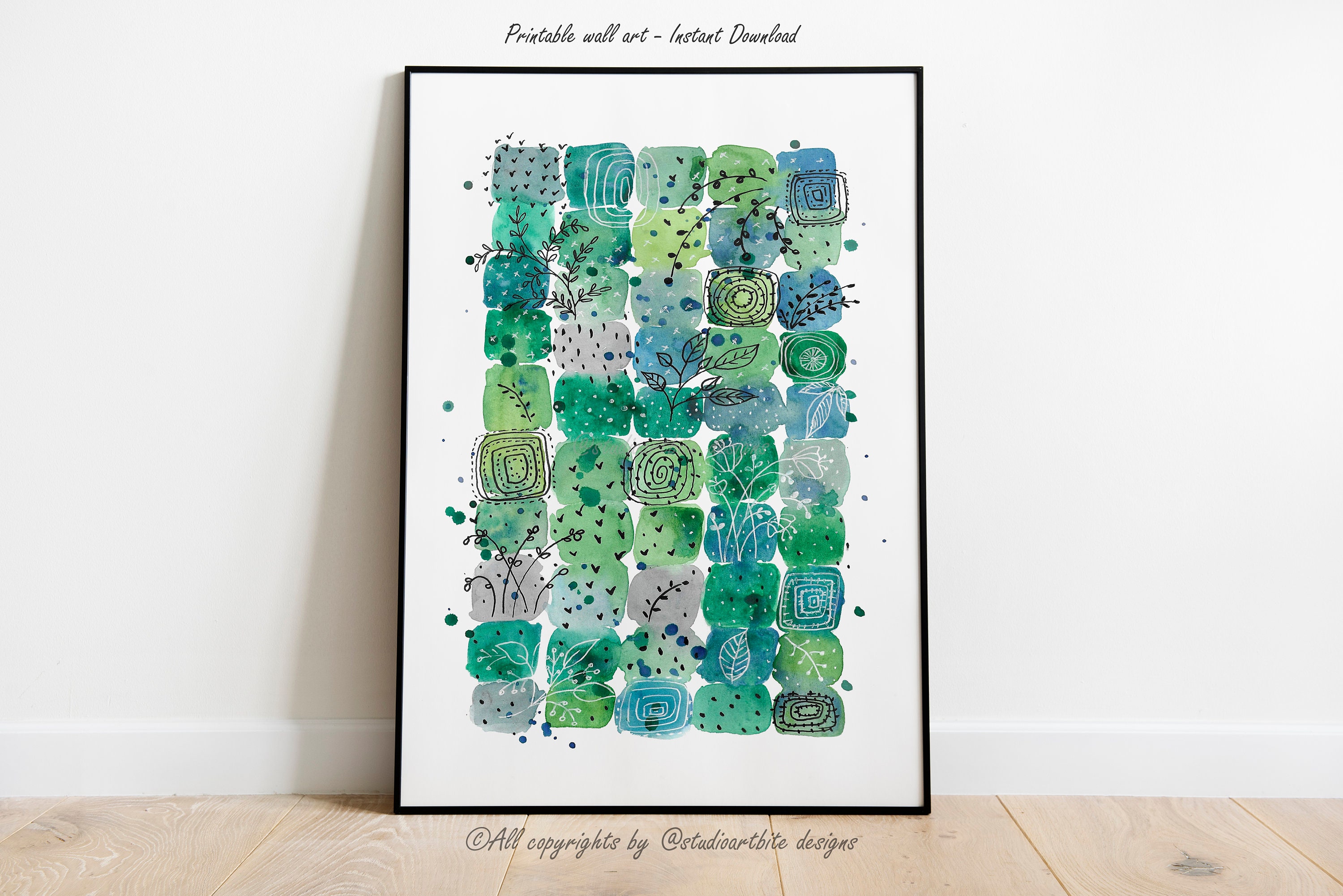 Abstract Square Shape Art print-Emerald teal Wall Art-Nature Inspired ...