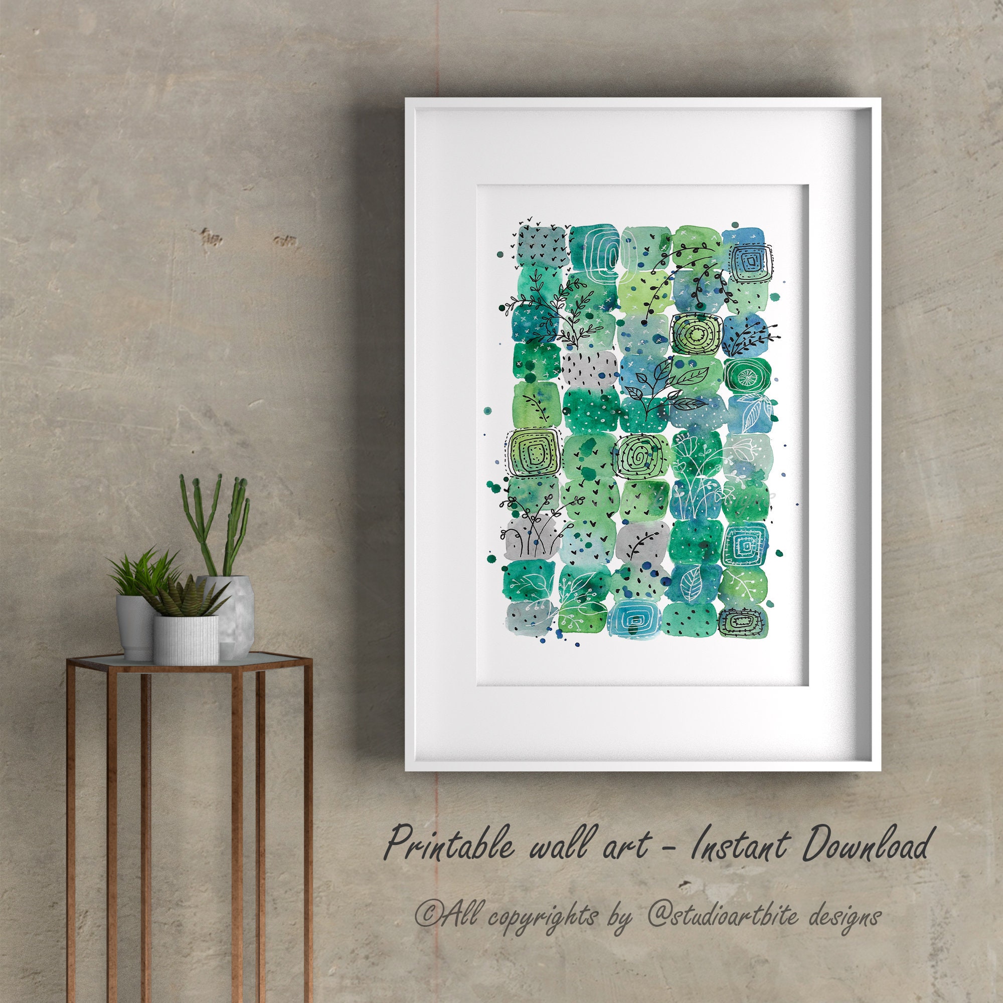 Abstract Square Shape Art Print-emerald Teal Wall Art-nature Inspired ...