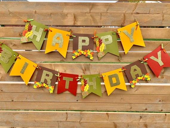 Fall Birthday Banner Pumpkin and Leaves Birthday Banner - Etsy