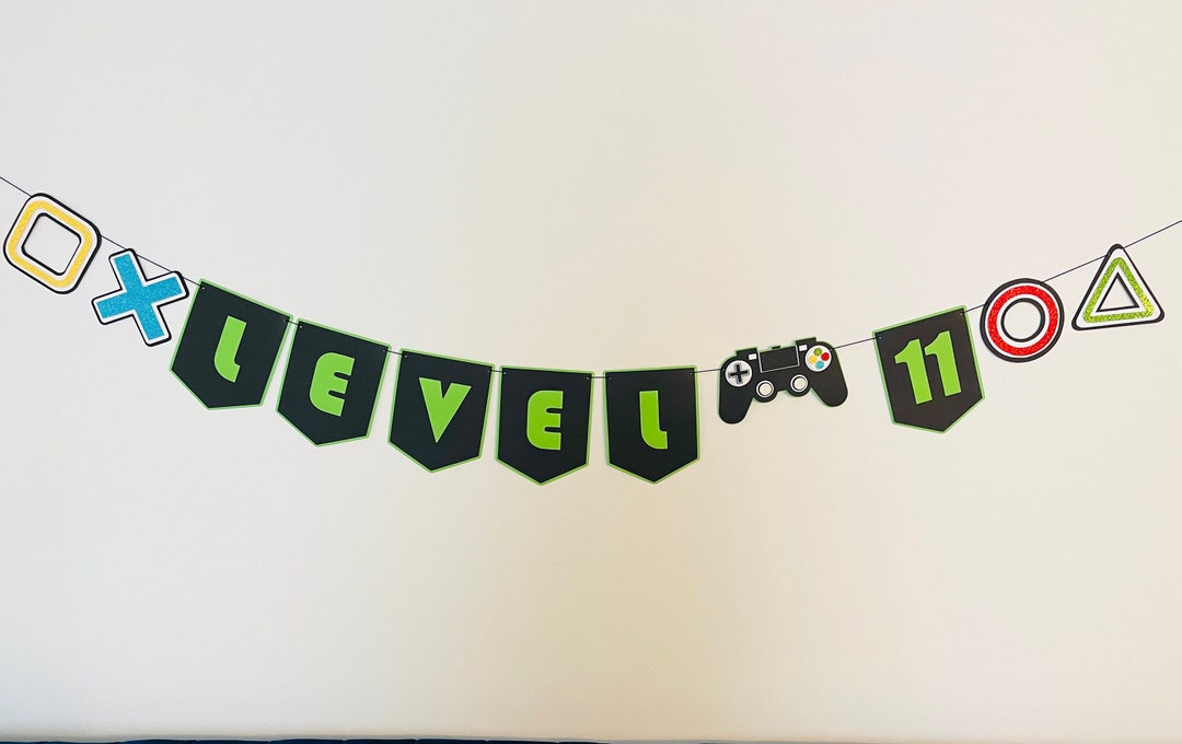 Gamer Birthday Banner, Game Controller Birthday Party, Level up ...