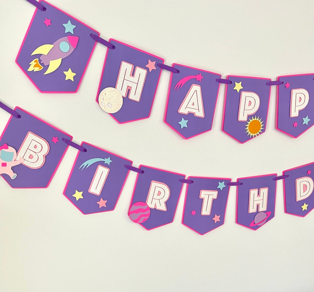 Pink Space Birthday Banner, Outer Space Birthday Party Decoration - Etsy