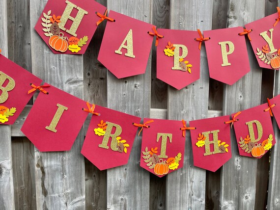 Fall Birthday Banner Pumpkin and Leaves Birthday Banner - Etsy