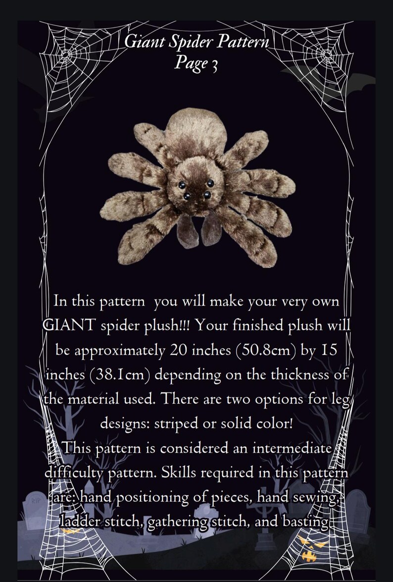 Giant Spider Plush Sewing Pattern - PDF Only - Not a Physical Item - Etsy