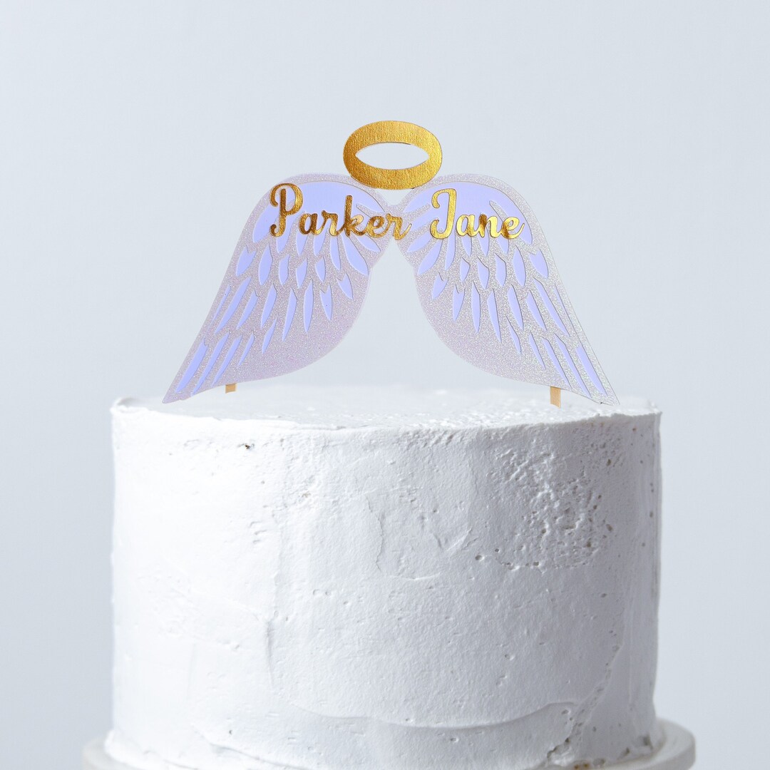Angel Wings With Halo Cake Topper Happy Heavenly Birthday - Etsy