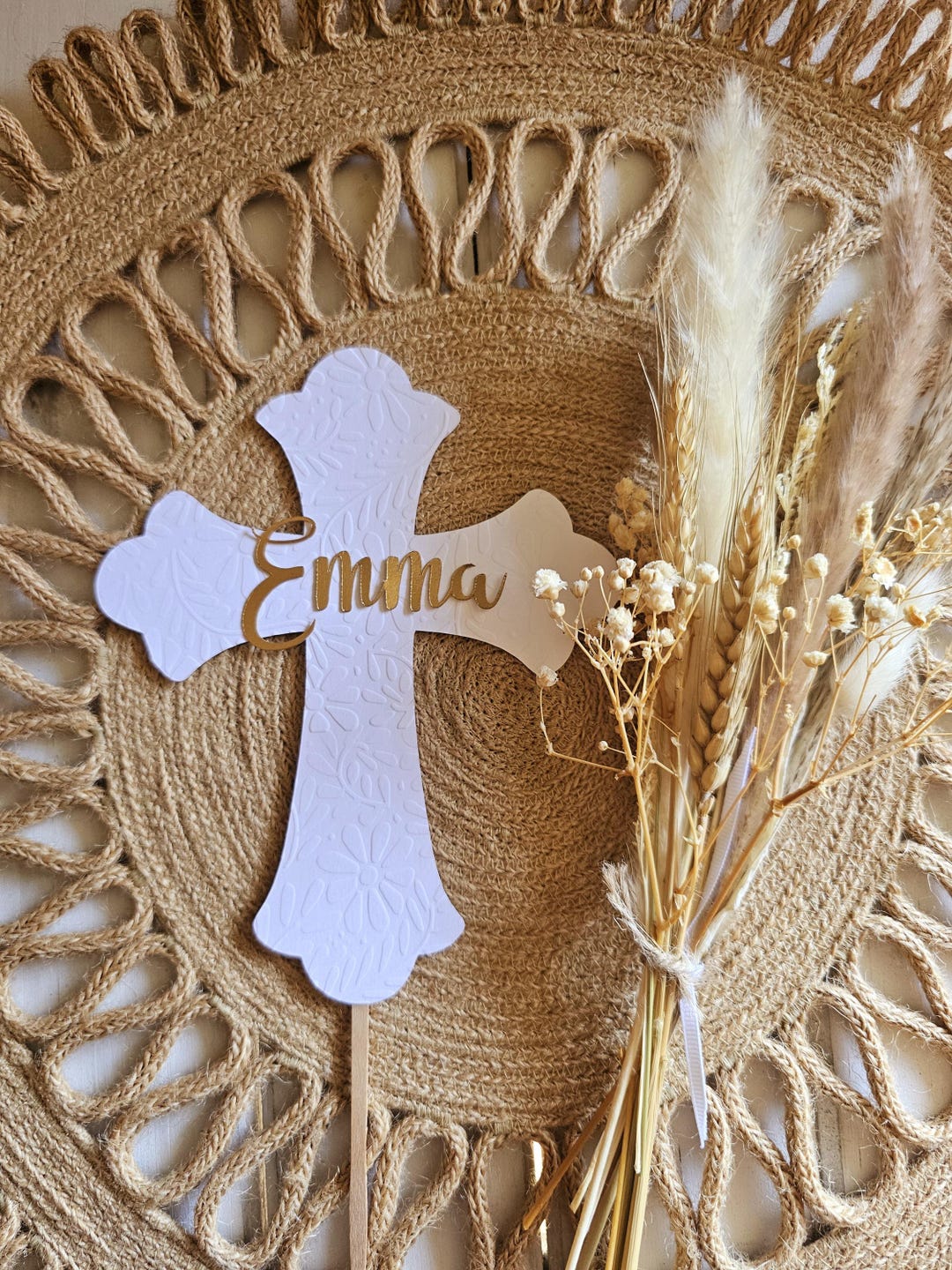 Cielito Lindo Baptism, Cross Name Cake Topper Baby Shower, Christening ...