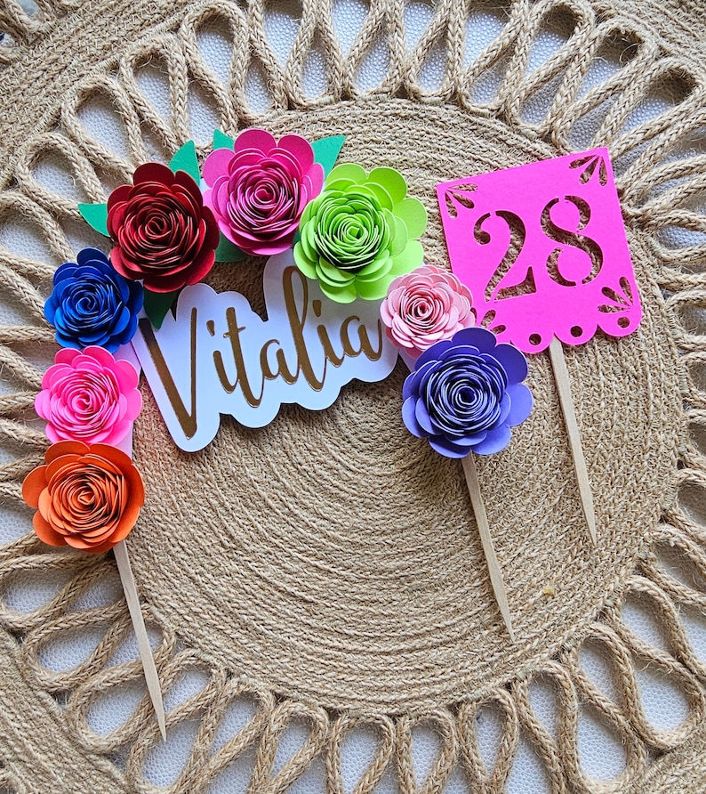 Fiesta Cake Topper | Papel Picado Topper | Flower Cake Topper | Cinco ...