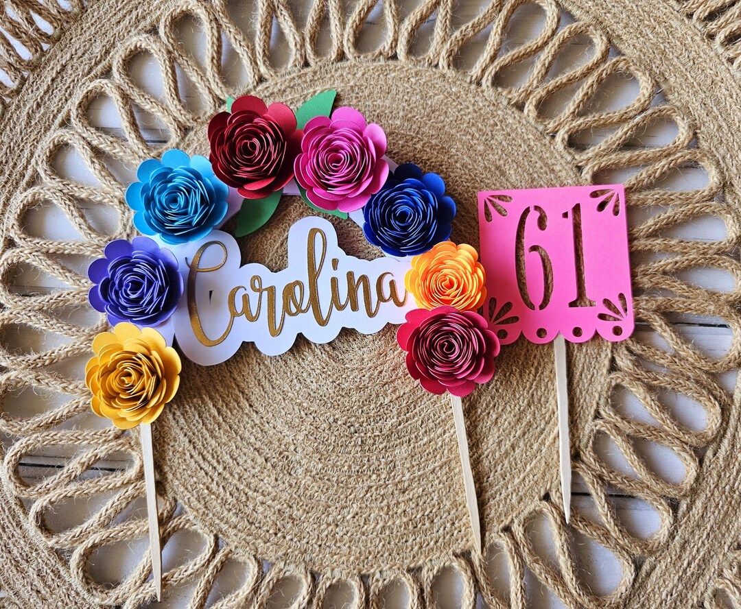 Fiesta Cake Topper Papel Picado Topper Flower Cake Topper Cinco De Mayo ...