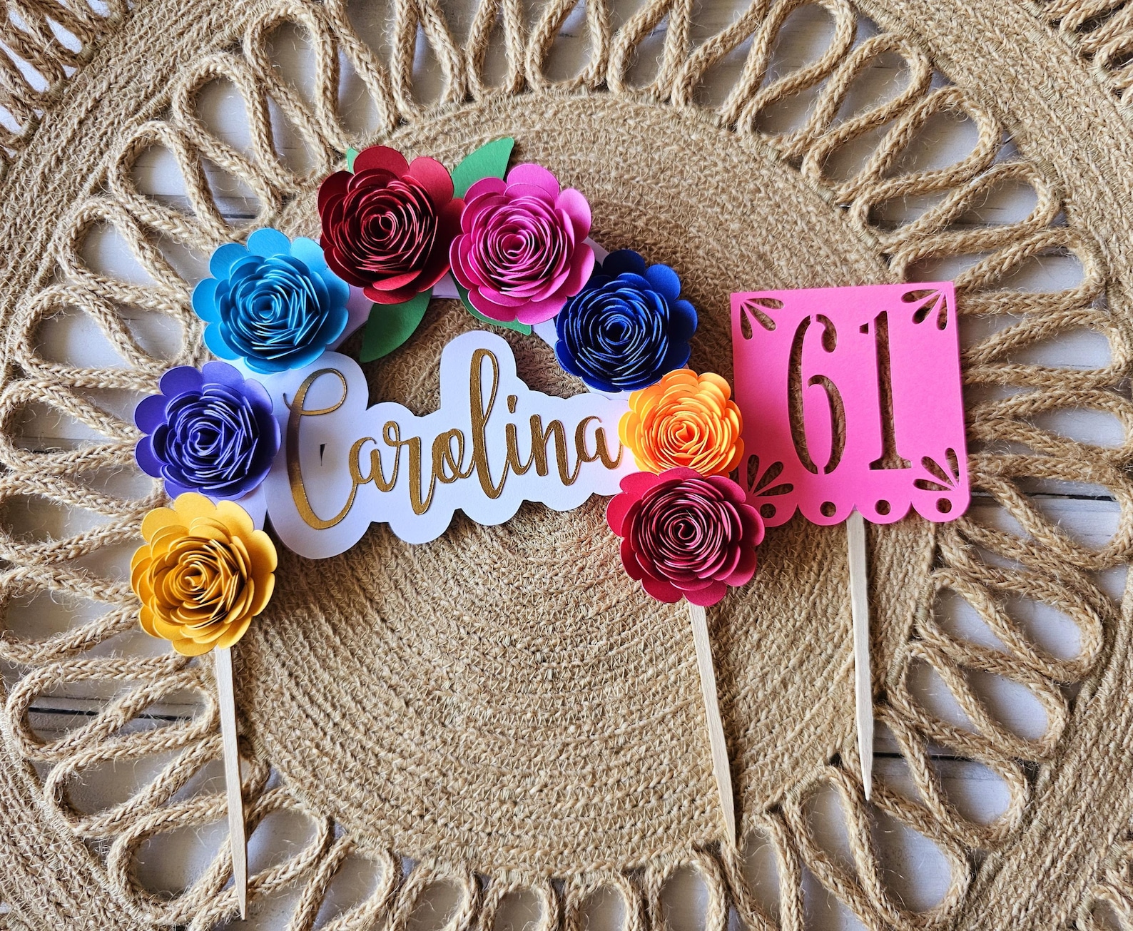 Fiesta Cake Topper | Papel Picado Topper | Flower Cake Topper | Cinco ...