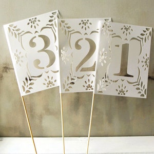 White Papel Picado Table Numbers Topper / Colorful Papel Picado Table ...