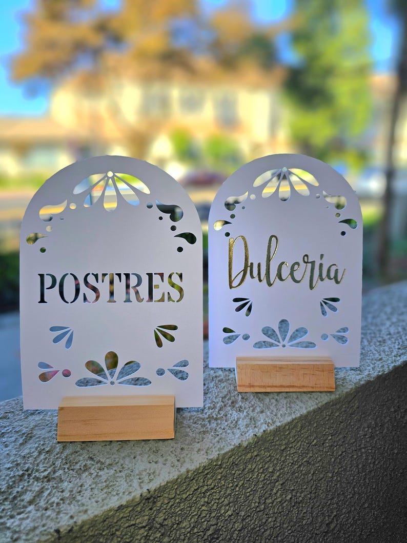 White Papel Picado Signs Topper/ Mexican Aesthetic Food Labels Table ...