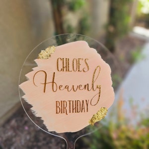 Happy Heavenly Birthday Cake Topper, Personalized Acrylic Round Topper ...