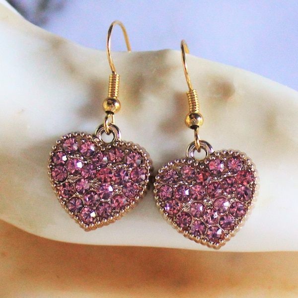 Gold Rhinestone Heart Earrings - Etsy