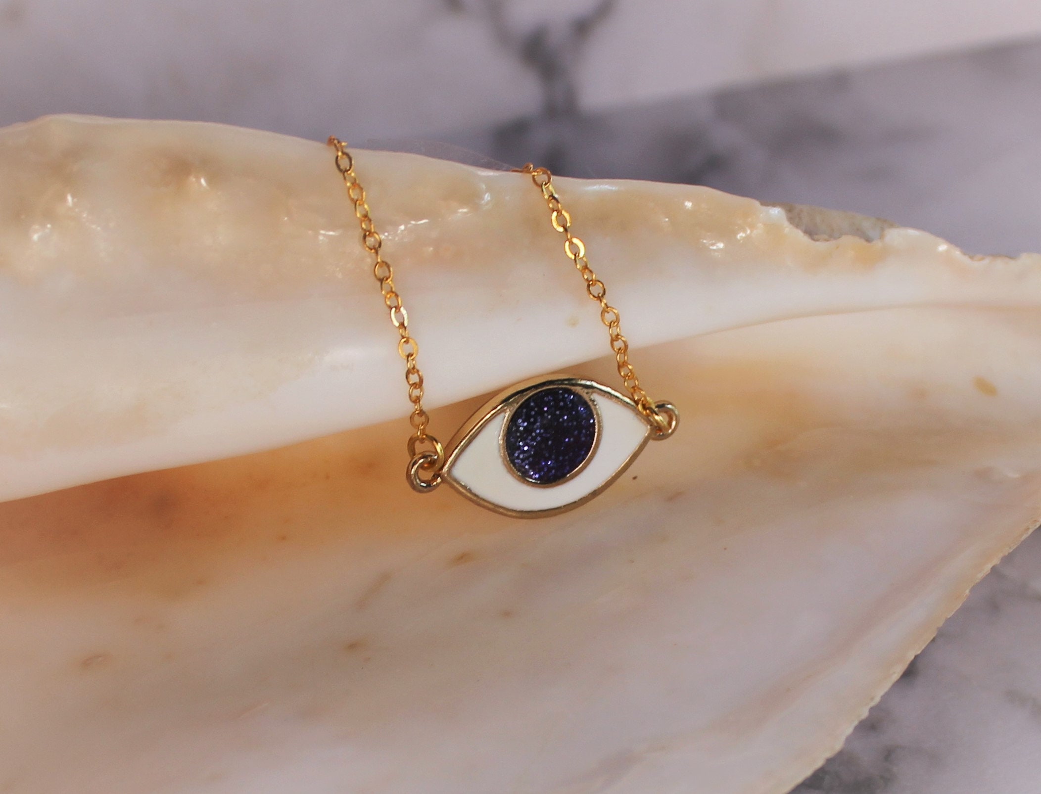 Gold Enamel Glittery Eyeball Necklace - Etsy Australia