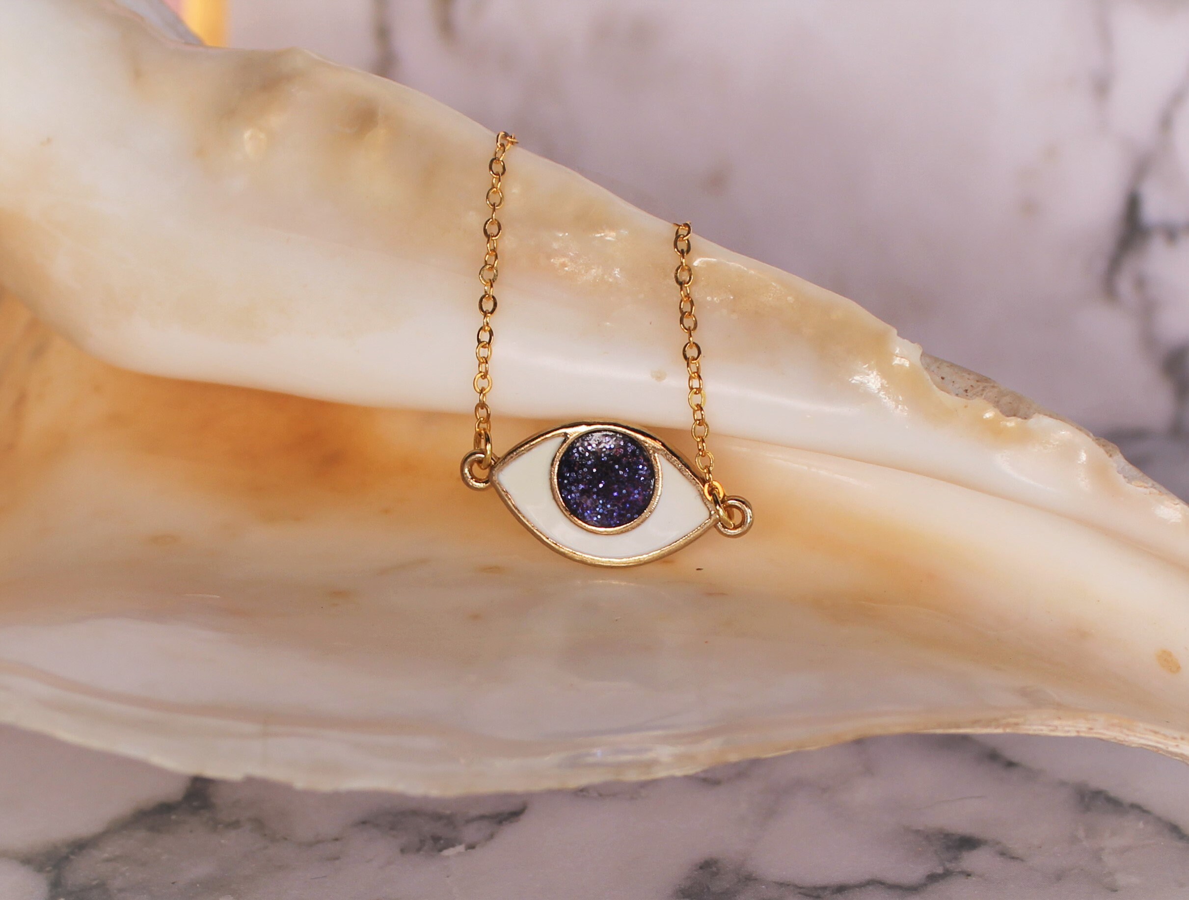 Gold Enamel Glittery Eyeball Necklace | Etsy