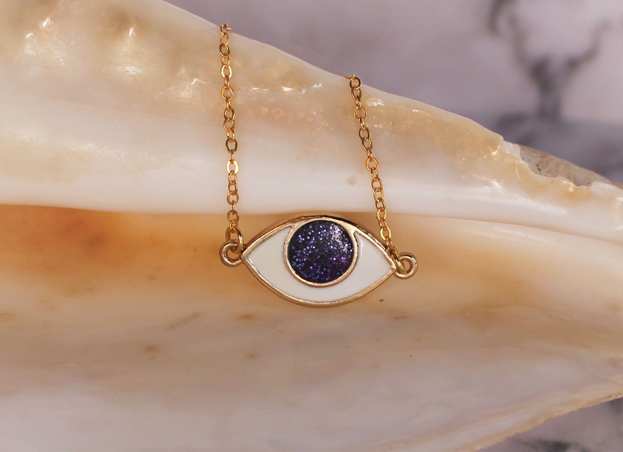 Gold Enamel Glittery Eyeball Necklace | Etsy