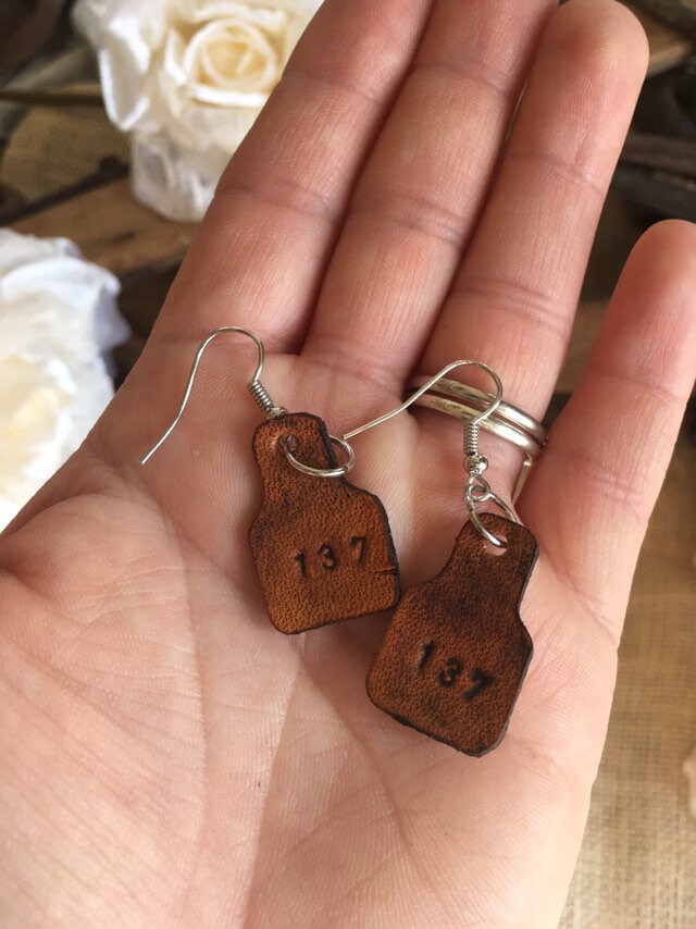 MINI EAR TAG stamped or Branded Small Ear Tag Earring - Etsy