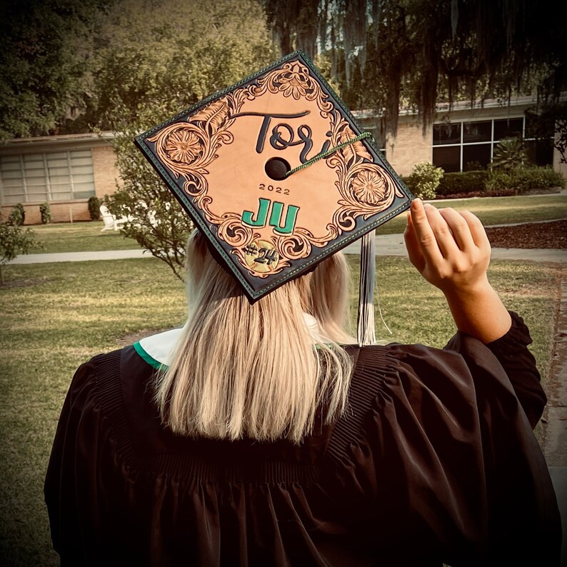 GRAD CAP custom Carved Leather Mortarboard Cover - Etsy