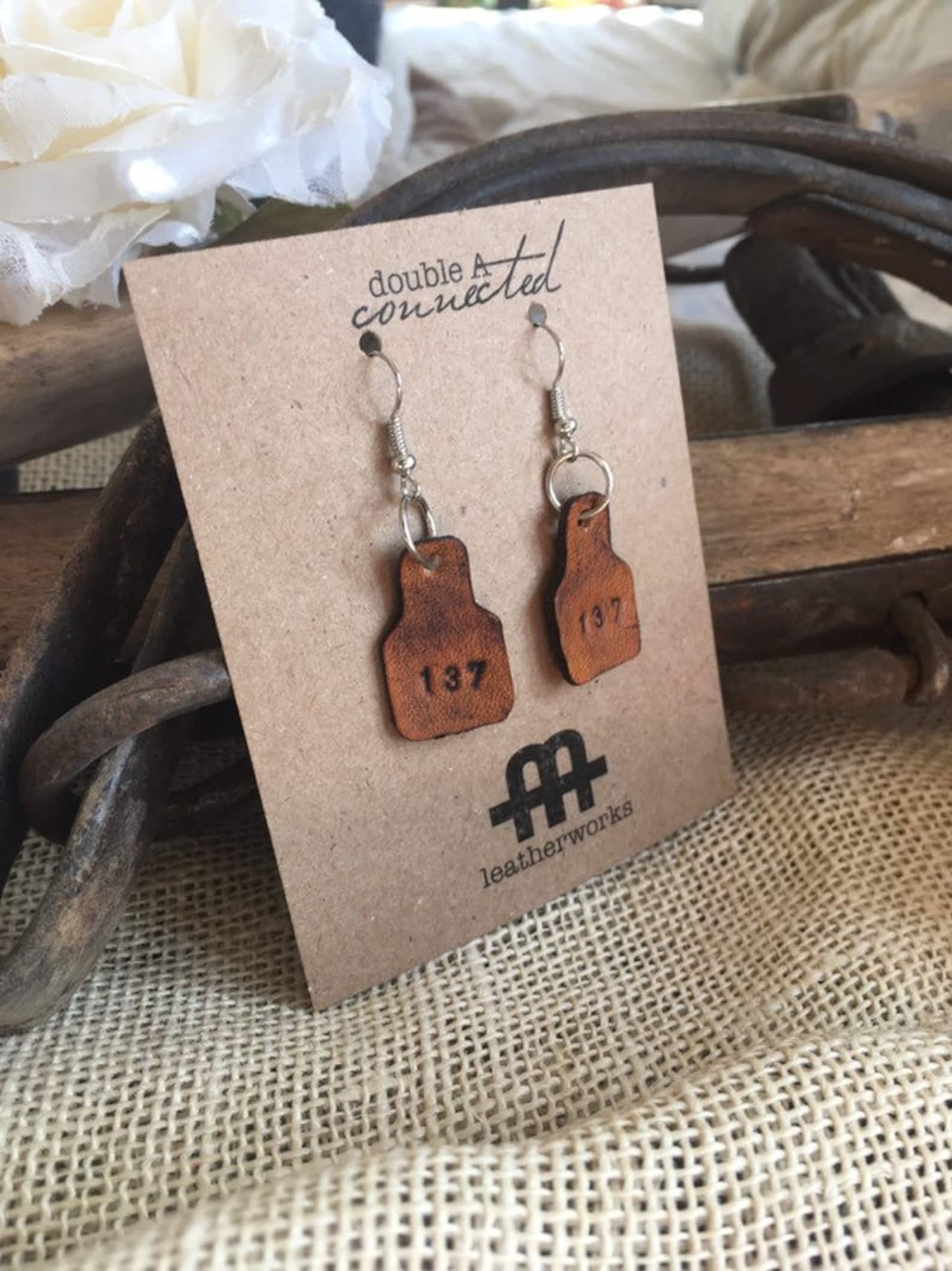 MINI EAR TAG stamped or Branded Small Ear Tag Earring | Etsy