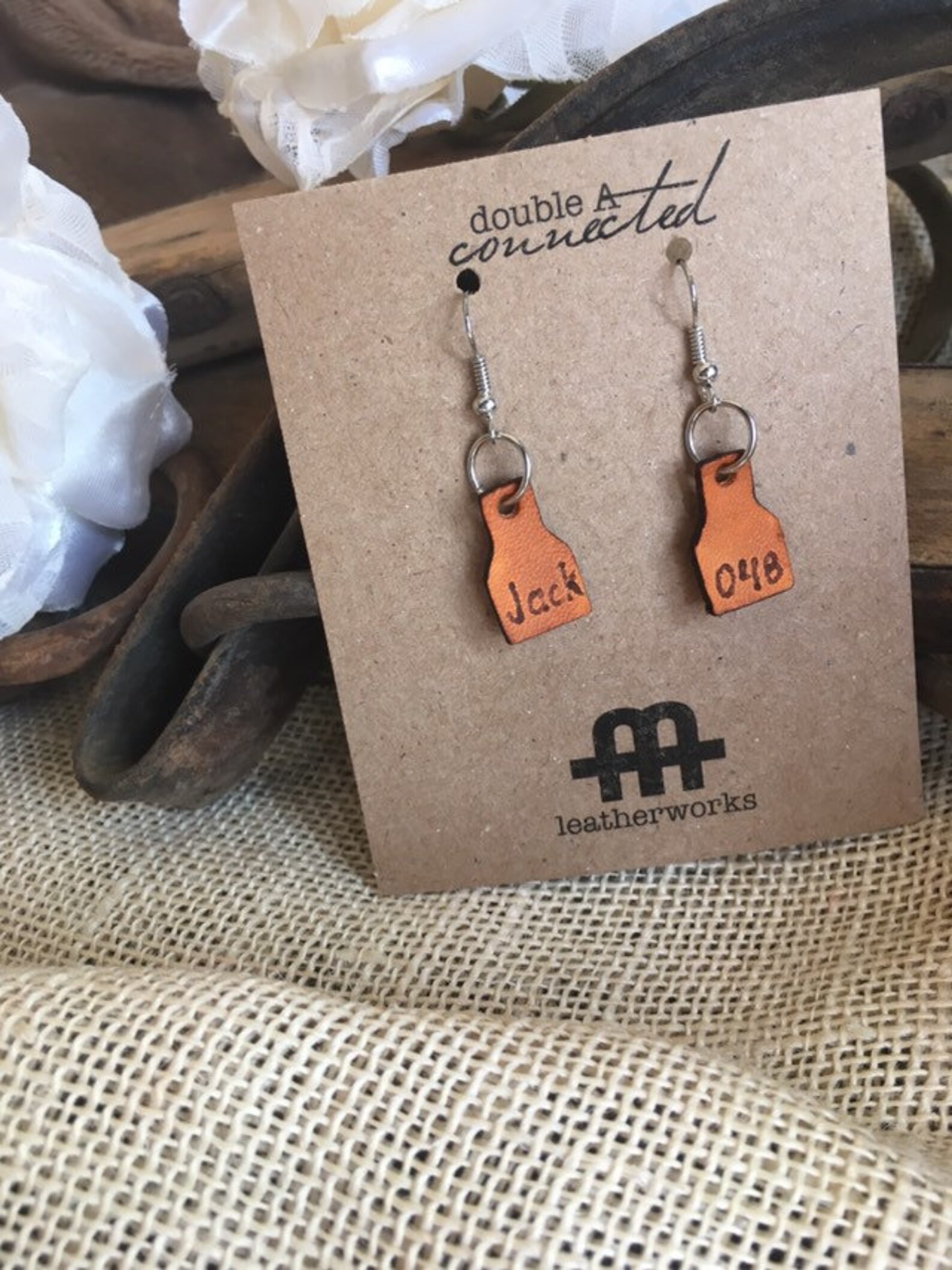 MINI EAR TAG stamped or Branded Small Ear Tag Earring | Etsy