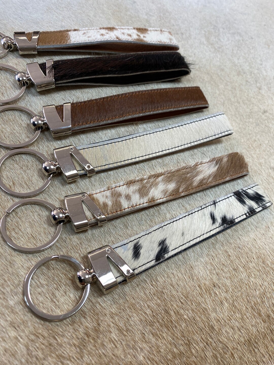 100% Brazilian Cowhide Keychain With Leather Backing. - Etsy